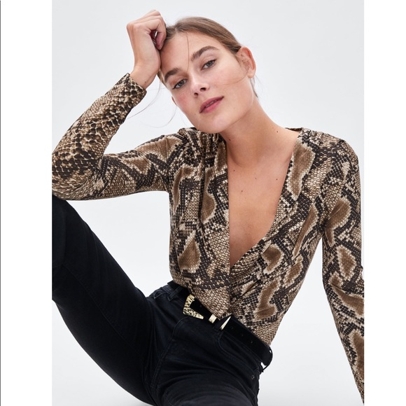 Zara | Tops | Zara Snakeskin Crossover Bodysuit | Poshmark